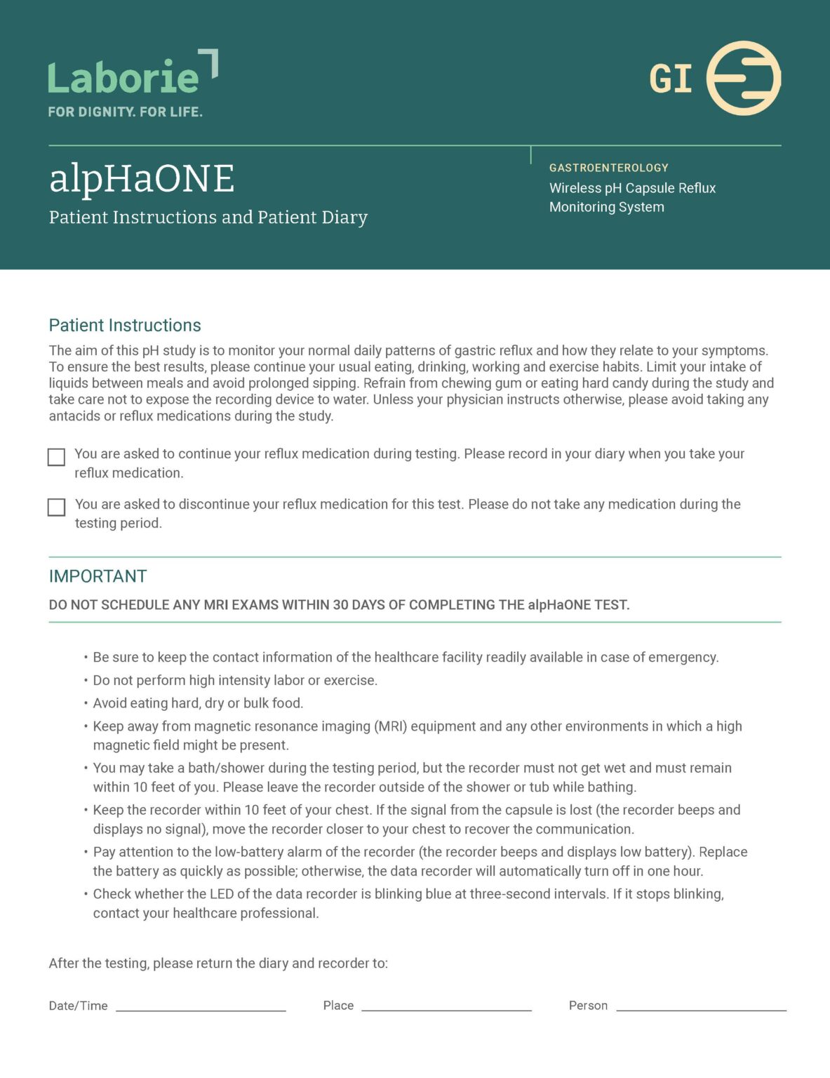 alpHaONE Wireless pH Capsule Reflux Monitoring System - Laborie
