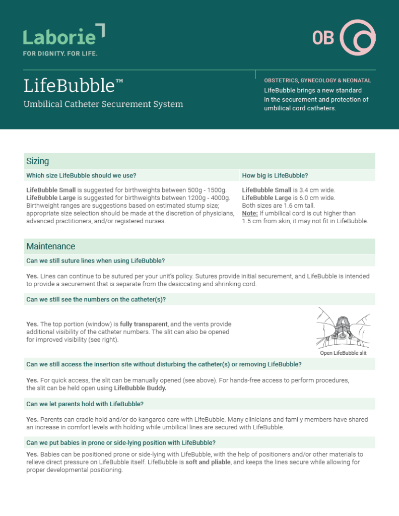 LifeBubble™ Umbilical Catheter Securement System - Laborie